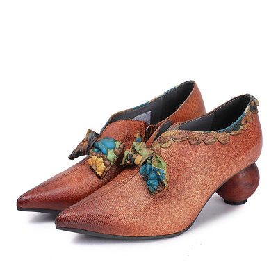 S179 Factory retro art handmade leather pointed high heels fashion wild autumn and winter new ethnic style women's shoes
