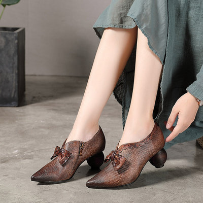 S179 Factory retro art handmade leather pointed high heels fashion wild autumn and winter new ethnic style women's shoes