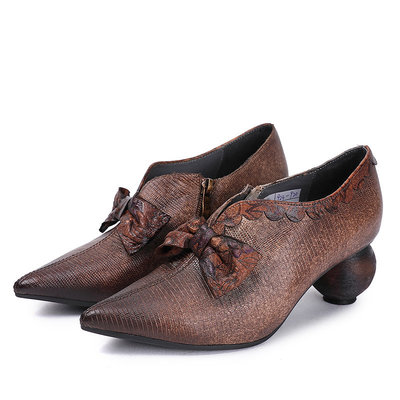 S179 Factory retro art handmade leather pointed high heels fashion wild autumn and winter new ethnic style women's shoes