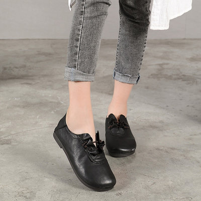 S185 Factory leather handmade simple literary forest women's shoes round toe flat comfortable leather autumn and winter