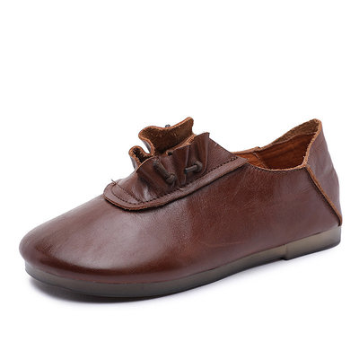 S185 Factory leather handmade simple literary forest women's shoes round toe flat comfortable leather autumn and winter