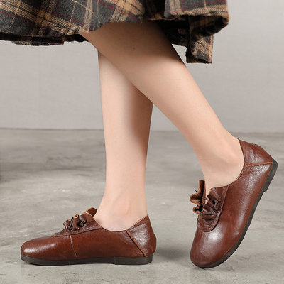 S185 Factory leather handmade simple literary forest women's shoes round toe flat comfortable leather autumn and winter