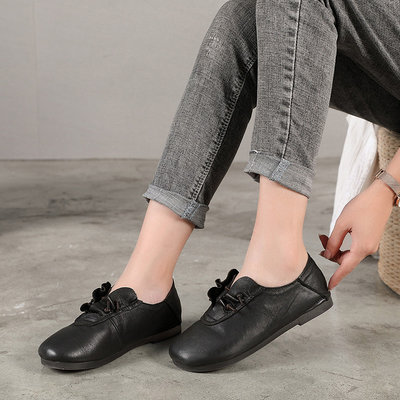 S185 Factory leather handmade simple literary forest women's shoes round toe flat comfortable leather autumn and winter