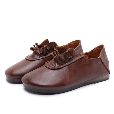 S185 Factory leather handmade simple literary forest women's shoes round toe flat comfortable leather autumn and winter