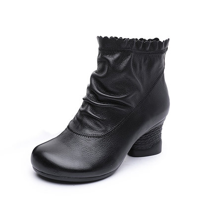 S187 2019 autumn and winter explosion models handmade leather natural fold retro women's boots high-heeled ethnic fashio