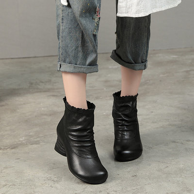 S187 2019 autumn and winter explosion models handmade leather natural fold retro women's boots high-heeled ethnic fashio