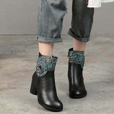 S188 Manufacturers hand-painted three-dimensional flower leather autumn and winter new style women's boots high-heeled m