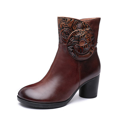 S188 Manufacturers hand-painted three-dimensional flower leather autumn and winter new style women's boots high-heeled m