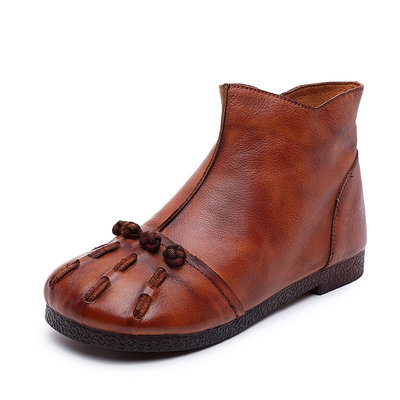 S190 Factory retro flat oil wax leather short tube all-match women's boots handmade original Guangzhou leather women's s