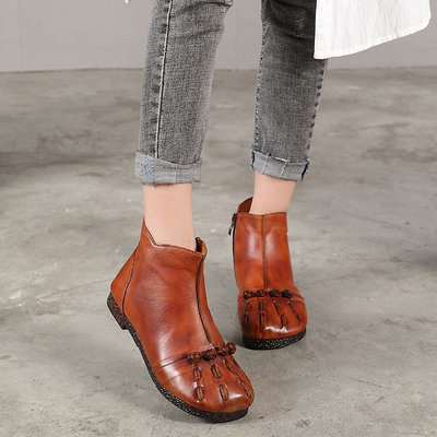 S190 Factory retro flat oil wax leather short tube all-match women's boots handmade original Guangzhou leather women's s