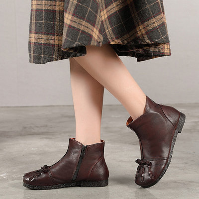 S190 Factory retro flat oil wax leather short tube all-match women's boots handmade original Guangzhou leather women's s