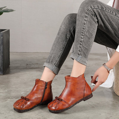 S190 Factory retro flat oil wax leather short tube all-match women's boots handmade original Guangzhou leather women's s