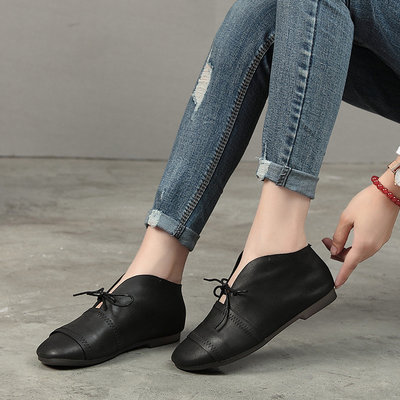 S191Manufacturer British style simple literary flat sole shoes round toe leather comfortable Sen women's shoes wholesale