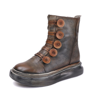 S192 2020 autumn and winter new mid-tube foam thick bottom polished leather women's shoes handmade retro ethnic boots wh