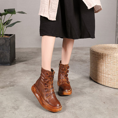 S192 2020 autumn and winter new mid-tube foam thick bottom polished leather women's shoes handmade retro ethnic boots wh