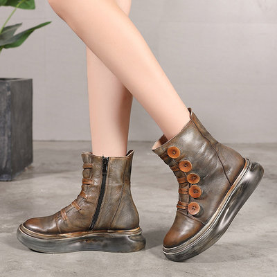 S192 2020 autumn and winter new mid-tube foam thick bottom polished leather women's shoes handmade retro ethnic boots wh