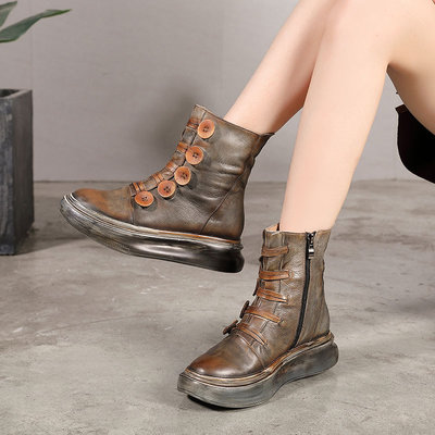 S192 2020 autumn and winter new mid-tube foam thick bottom polished leather women's shoes handmade retro ethnic boots wh
