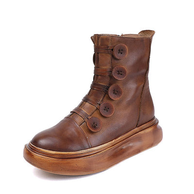 S192 2020 autumn and winter new mid-tube foam thick bottom polished leather women's shoes handmade retro ethnic boots wh