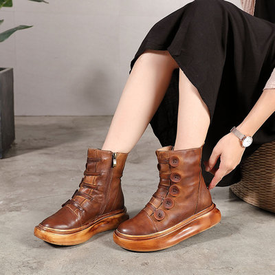 S192 2020 autumn and winter new mid-tube foam thick bottom polished leather women's shoes handmade retro ethnic boots wh