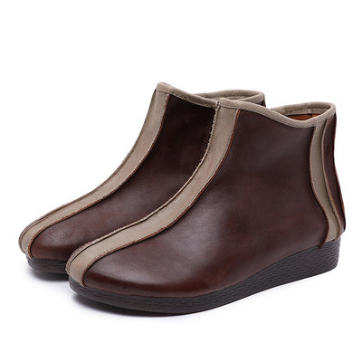S193 Manufacturer Mori female fresh and simple short tube leather handmade women's boots flat soft original fashion autu