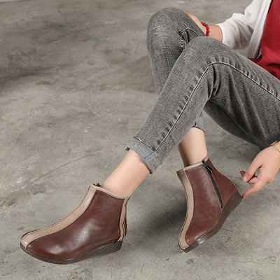 S193 Manufacturer Mori female fresh and simple short tube leather handmade women's boots flat soft original fashion autu