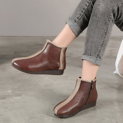S193 Manufacturer Mori female fresh and simple short tube leather handmade women's boots flat soft original fashion autu