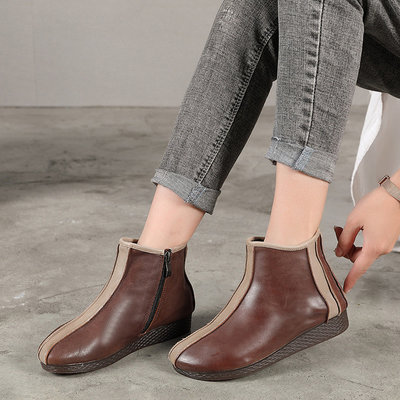 S193 Manufacturer Mori female fresh and simple short tube leather handmade women's boots flat soft original fashion autu