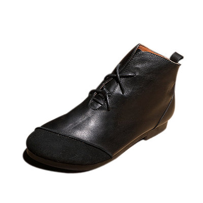 S194 Manufacturer Sen simple handmade leather original women's shoes fashion all-match flat-bottom lace-up literary retr