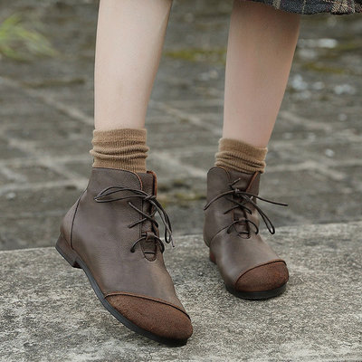 S194 Manufacturer Sen simple handmade leather original women's shoes fashion all-match flat-bottom lace-up literary retr