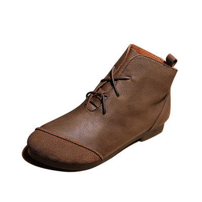 S194 Manufacturer Sen simple handmade leather original women's shoes fashion all-match flat-bottom lace-up literary retr