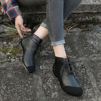 S194 Manufacturer Sen simple handmade leather original women's shoes fashion all-match flat-bottom lace-up literary retr