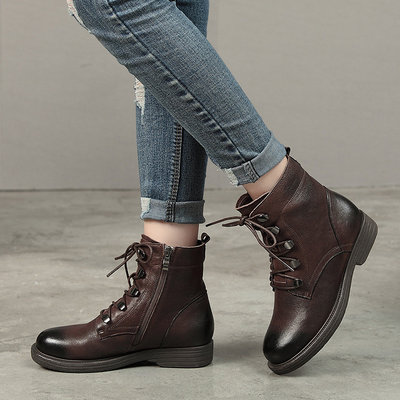 S195 Manufacturers fashion all-match autumn and winter new personality cowhide Martin boots rubber thick sole retro fema