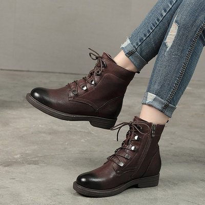 S195 Manufacturers fashion all-match autumn and winter new personality cowhide Martin boots rubber thick sole retro fema