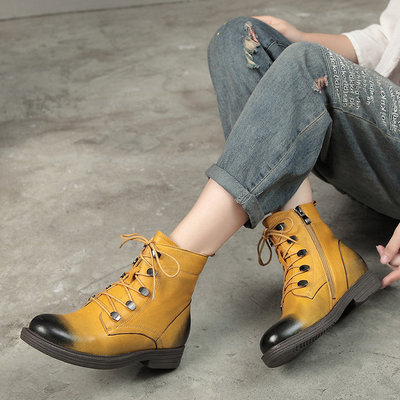 S195 Manufacturers fashion all-match autumn and winter new personality cowhide Martin boots rubber thick sole retro fema