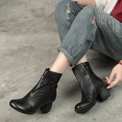 S197 Factory retro leather handmade original autumn and winter new women's boots special-shaped stable high-heeled ethni