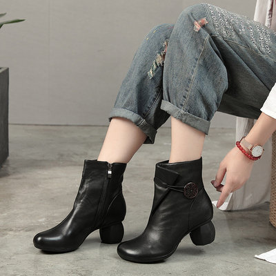 S197 Factory retro leather handmade original autumn and winter new women's boots special-shaped stable high-heeled ethni