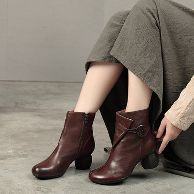 S197 Factory retro leather handmade original autumn and winter new women's boots special-shaped stable high-heeled ethni