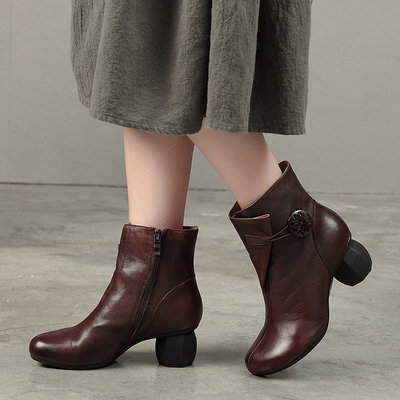 S197 Factory retro leather handmade original autumn and winter new women's boots special-shaped stable high-heeled ethni