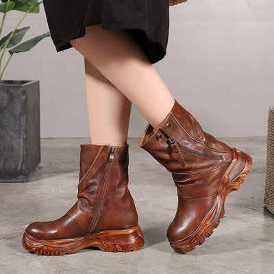 S198 Manufacturers autumn and winter foamed outsole fashion personalized original women's shoes leather thick-soled midd