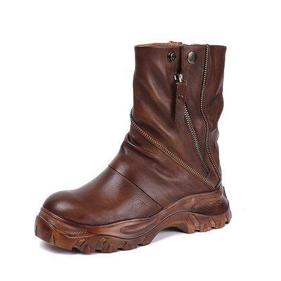 S198 Manufacturers autumn and winter foamed outsole fashion personalized original women's shoes leather thick-soled midd