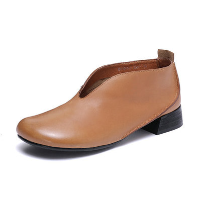 S199 Factory round toe thick heel retro leather handmade women's shoes all-match fashion simple low-heel shallow mouth s