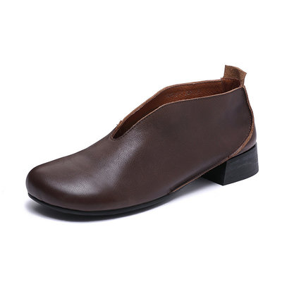 S199 Factory round toe thick heel retro leather handmade women's shoes all-match fashion simple low-heel shallow mouth s