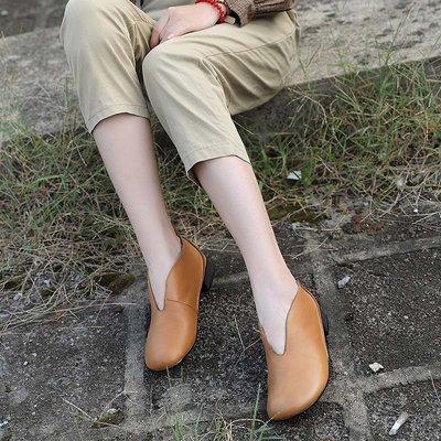 S199 Factory round toe thick heel retro leather handmade women's shoes all-match fashion simple low-heel shallow mouth s