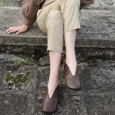 S199 Factory round toe thick heel retro leather handmade women's shoes all-match fashion simple low-heel shallow mouth s