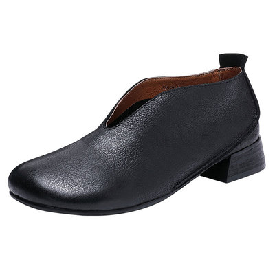 S199 Factory round toe thick heel retro leather handmade women's shoes all-match fashion simple low-heel shallow mouth s