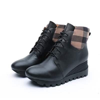 S200 Factory autumn and winter new lace-up wedge-heel trifle short-tube handmade women's boots increase stability and re