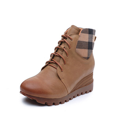 S200 Factory autumn and winter new lace-up wedge-heel trifle short-tube handmade women's boots increase stability and re