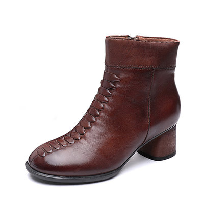 S201 Autumn and winter new style oil wax leather high-heeled retro ethnic boots manufacturers original handmade warm