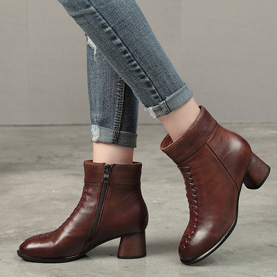 S201 Autumn and winter new style oil wax leather high-heeled retro ethnic boots manufacturers original handmade warm