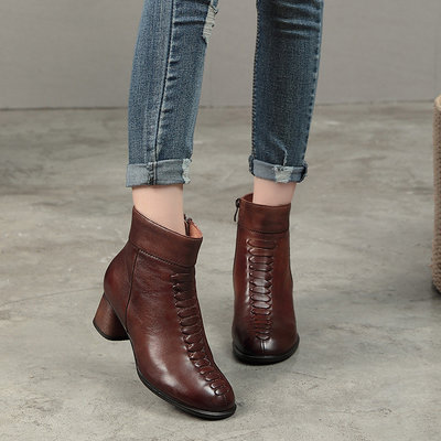 S201 Autumn and winter new style oil wax leather high-heeled retro ethnic boots manufacturers original handmade warm